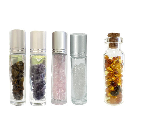 Roll-on/ Mineral Vial - 5 models: amethyst - rock crystal - rose quart ...